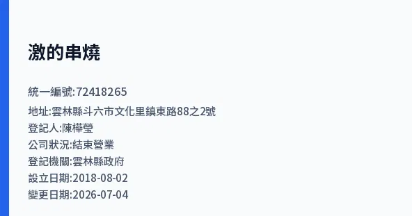 激的串燒的照片-統編 72418265(雲林縣) 公司登記資料與營業項目詳細圖表