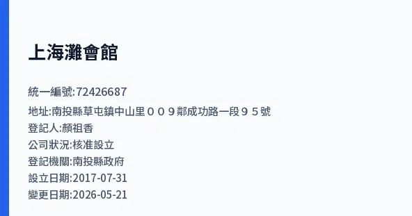 上海灘會館的照片-統編 72426687(南投縣) 公司登記資料與營業項目詳細圖表