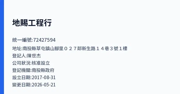 地賜工程行的照片-統編 72427594(南投縣) 公司登記資料與營業項目詳細圖表