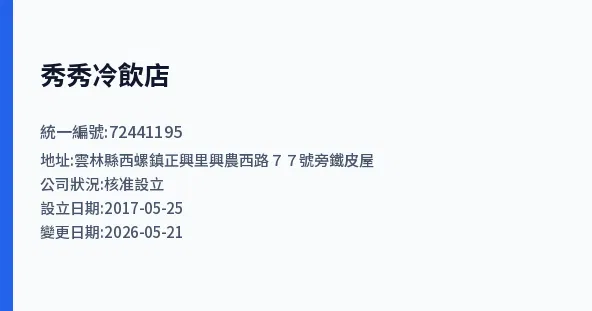 秀秀冷飲店的照片-統編 72441195(雲林縣) 公司登記資料與營業項目詳細圖表