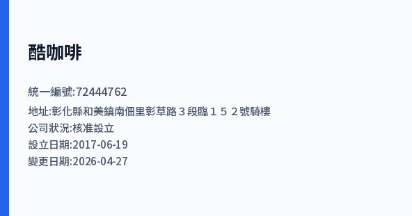 酷咖啡的照片-統編 72444762(彰化縣) 公司登記資料與營業項目詳細圖表