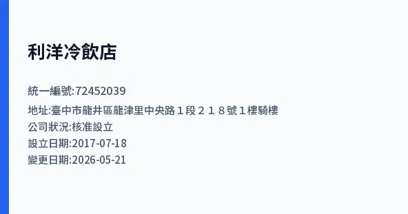 利洋冷飲店的照片-統編 72452039(臺中市) 公司登記資料與營業項目詳細圖表