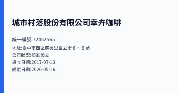 城市村落股份有限公司幸卉咖啡的照片-統編 72452565(臺中市) 公司登記資料與營業項目詳細圖表