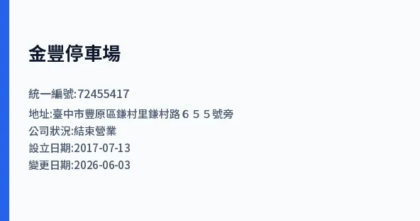 金豐停車場的照片-統編 72455417(臺中市) 公司登記資料與營業項目詳細圖表