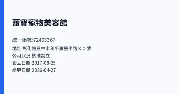 蕾寶寵物美容館的照片-統編 72463367(彰化縣) 公司登記資料與營業項目詳細圖表