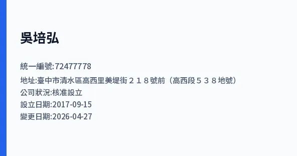 吳培弘的照片-統編 72477778(臺中市) 公司登記資料與營業項目詳細圖表