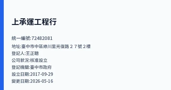 上承運工程行的照片-統編 72482081(臺中市) 公司登記資料與營業項目詳細圖表