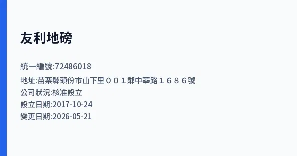 友利地磅的照片-統編 72486018(苗栗縣) 公司登記資料與營業項目詳細圖表
