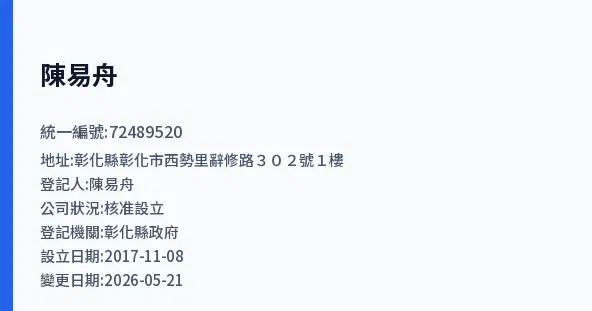 陳易舟的照片-統編 72489520(彰化縣) 公司登記資料與營業項目詳細圖表