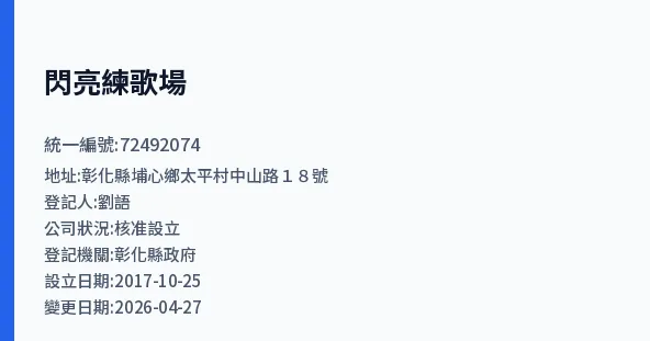閃亮練歌場的照片-統編 72492074(彰化縣) 公司登記資料與營業項目詳細圖表