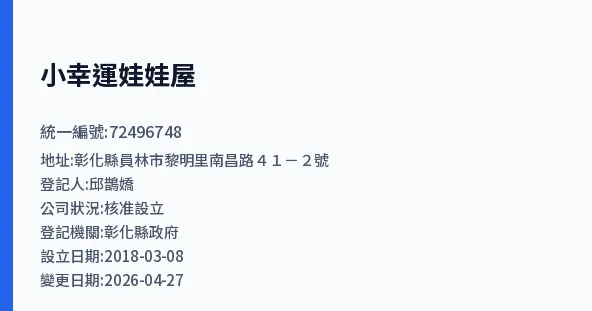 小幸運娃娃屋的照片-統編 72496748(彰化縣) 公司登記資料與營業項目詳細圖表
