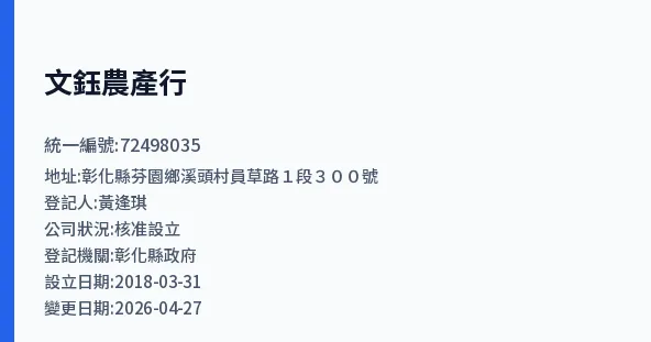 文鈺農產行的照片-統編 72498035(彰化縣) 公司登記資料與營業項目詳細圖表