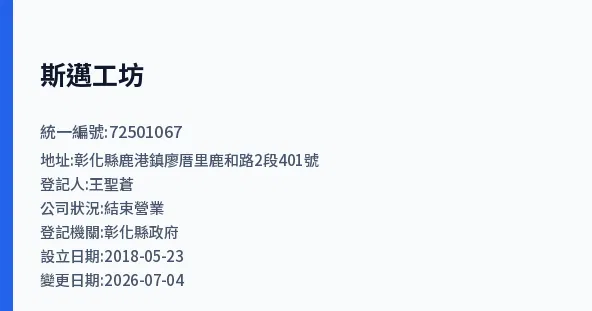 斯邁工坊的照片-統編 72501067(彰化縣) 公司登記資料與營業項目詳細圖表
