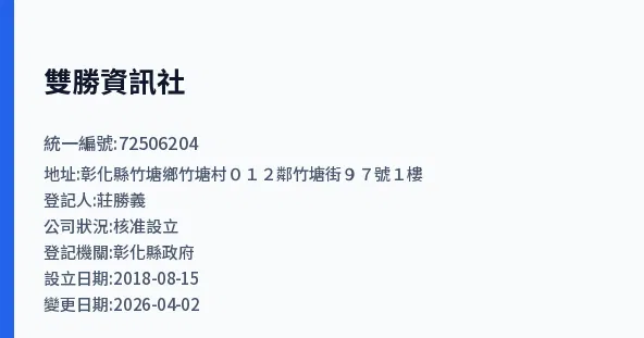 雙勝資訊社的照片-統編 72506204(彰化縣) 公司登記資料與營業項目詳細圖表