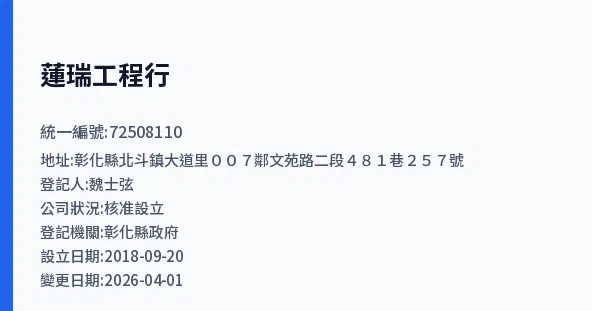 蓮瑞工程行的照片-統編 72508110(彰化縣) 公司登記資料與營業項目詳細圖表