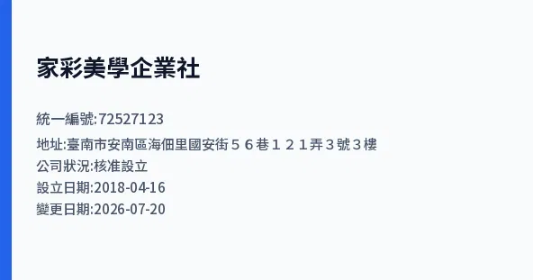 家彩美學企業社的照片-統編 72527123 公司登記資料與營業項目詳細圖表