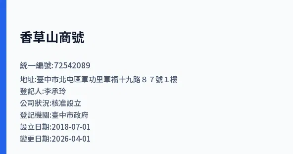 香草山商號的照片-統編 72542089(臺中市) 公司登記資料與營業項目詳細圖表