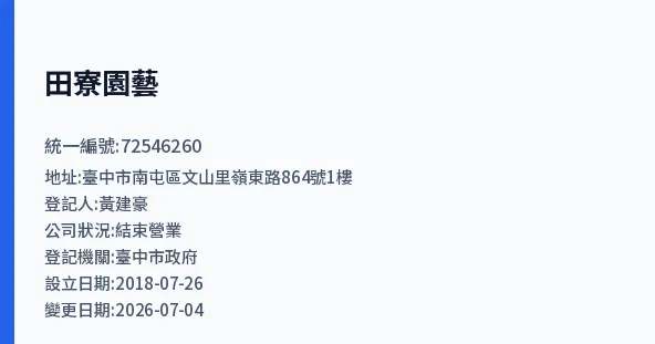 田寮園藝的照片-統編 72546260(臺中市) 公司登記資料與營業項目詳細圖表