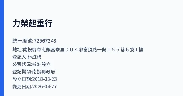 力榮起重行的照片-統編 72567243(南投縣) 公司登記資料與營業項目詳細圖表