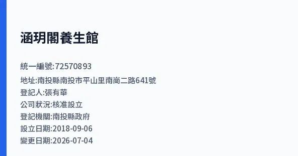 涵玥閣養生館的照片-統編 72570893(南投縣) 公司登記資料與營業項目詳細圖表