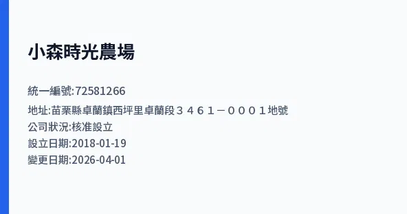 小森時光農場的照片-統編 72581266(苗栗縣) 公司登記資料與營業項目詳細圖表