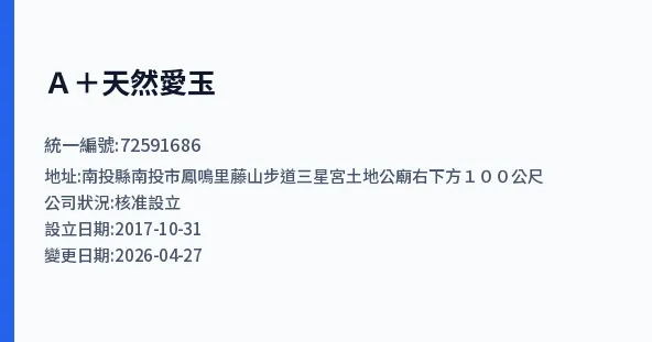 A+天然愛玉的照片-統編 72591686(南投縣) 公司登記資料與營業項目詳細圖表