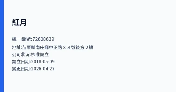 紅月的照片-統編 72608639(苗栗縣) 公司登記資料與營業項目詳細圖表