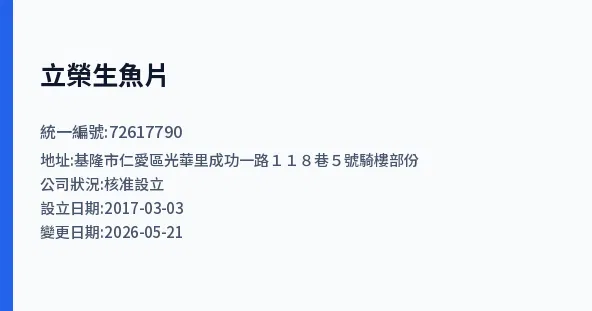 立榮生魚片的照片-統編 72617790(基隆市) 公司登記資料與營業項目詳細圖表