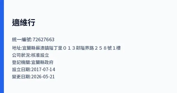 適維行的照片-統編 72627663(宜蘭縣) 公司登記資料與營業項目詳細圖表