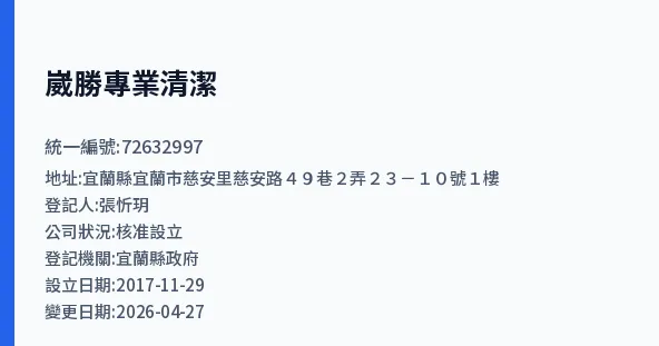崴勝專業清潔的照片-統編 72632997(宜蘭縣) 公司登記資料與營業項目詳細圖表