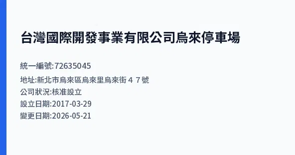 台灣國際開發事業有限公司烏來停車場的照片-統編 72635045(新北市) 公司登記資料與營業項目詳細圖表