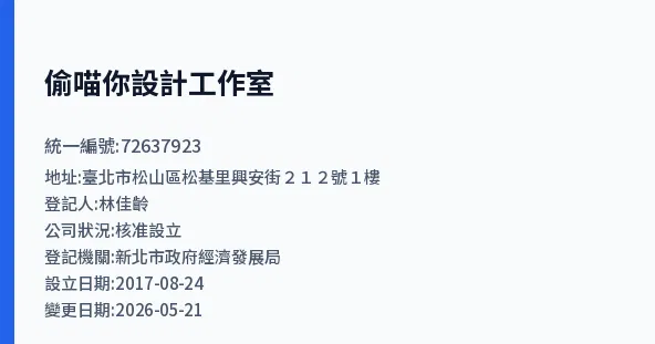 偷喵你設計工作室的照片-統編 72637923(臺北市) 公司登記資料與營業項目詳細圖表