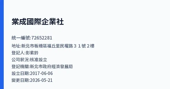 棠成國際企業社的照片-統編 72652281(新北市) 公司登記資料與營業項目詳細圖表