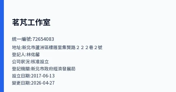 茗芃工作室的照片-統編 72654083(新北市) 公司登記資料與營業項目詳細圖表