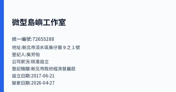 微型島嶼工作室的照片-統編 72655288(新北市) 公司登記資料與營業項目詳細圖表