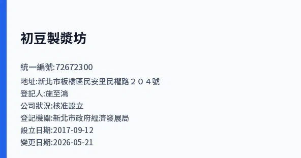 初豆製漿坊的照片-統編 72672300(新北市) 公司登記資料與營業項目詳細圖表
