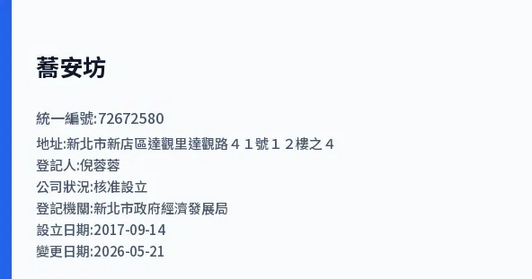 蕎安坊的照片-統編 72672580(新北市) 公司登記資料與營業項目詳細圖表