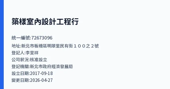 築樣室內設計工程行的照片-統編 72673096(新北市) 公司登記資料與營業項目詳細圖表