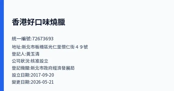 香港好口味燒臘的照片-統編 72673693(新北市) 公司登記資料與營業項目詳細圖表