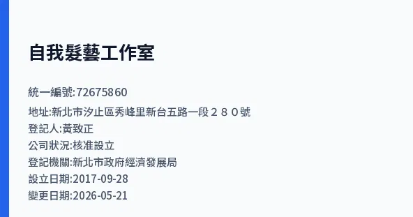 自我髮藝工作室的照片-統編 72675860(新北市) 公司登記資料與營業項目詳細圖表