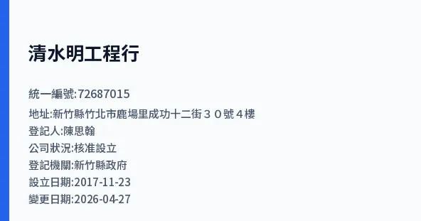 清水明工程行的照片-統編 72687015(新竹縣) 公司登記資料與營業項目詳細圖表