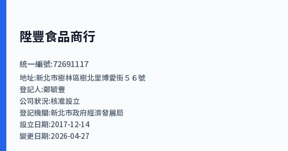 陞豐食品商行的照片-統編 72691117(新北市) 公司登記資料與營業項目詳細圖表