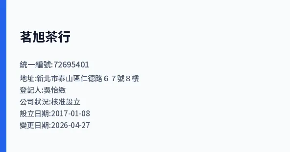 茗旭茶行的照片-統編 72695401(新北市) 公司登記資料與營業項目詳細圖表