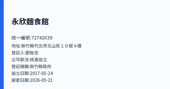 永欣麵食館的照片-統編 72742039(新竹縣) 公司登記資料與營業項目詳細圖表
