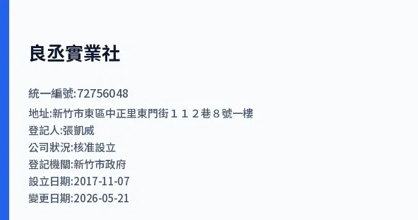 良丞實業社的照片-統編 72756048(新竹市) 公司登記資料與營業項目詳細圖表