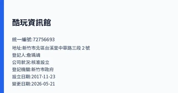 酷玩資訊館的照片-統編 72756693(新竹市) 公司登記資料與營業項目詳細圖表