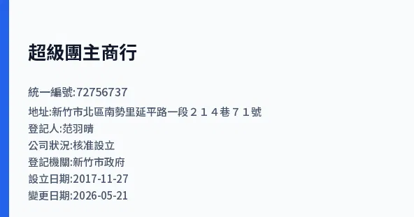 超級團主商行的照片-統編 72756737(新竹市) 公司登記資料與營業項目詳細圖表