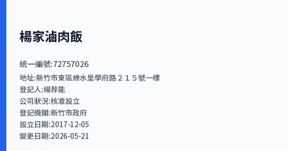 楊家滷肉飯的照片-統編 72757026(新竹市) 公司登記資料與營業項目詳細圖表