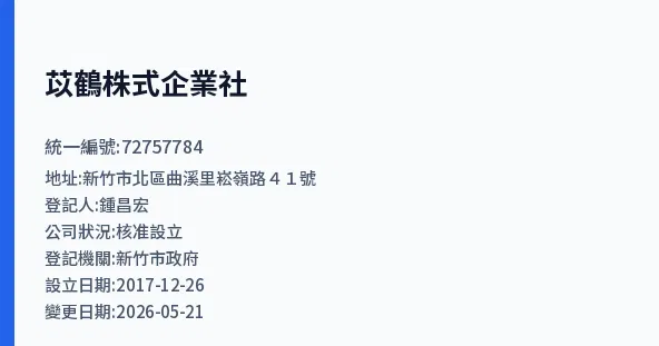 苡鶴株式企業社的照片-統編 72757784(新竹市) 公司登記資料與營業項目詳細圖表