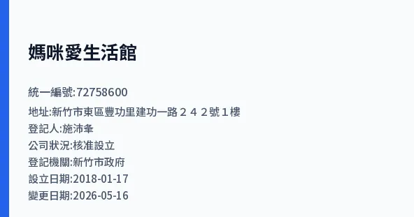 媽咪愛生活館的照片-統編 72758600(新竹市) 公司登記資料與營業項目詳細圖表